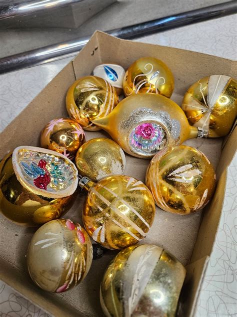 Vintage Mercury Glass Ornaments Gold Christmas Tree Etsy