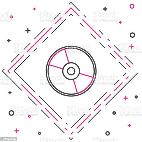 흰색 배경에서 격리된 Cd 또는 Dvd 디스크 아이콘을 선 컴팩트 디스크 사인 다채로운 개요 개념 벡터 일러스트레이션 0명에