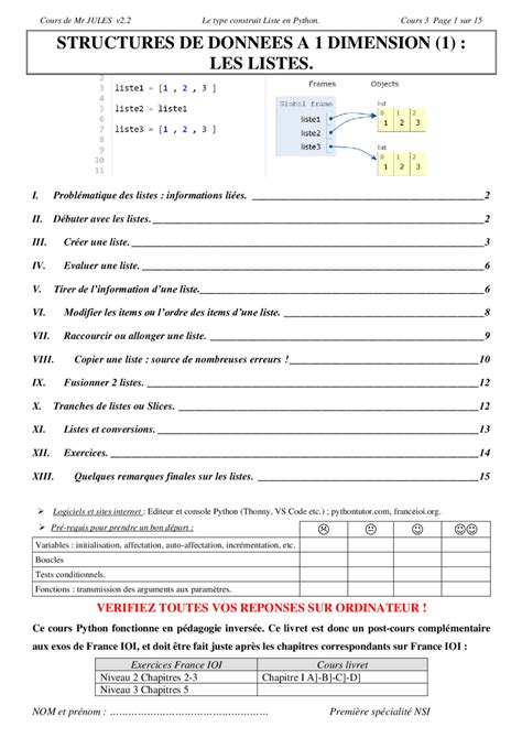 Python Cours Structures de données à dimension BDRP