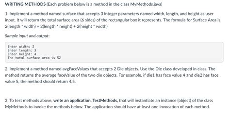 Solved Writing Methods Each Problem Below Is A Method In