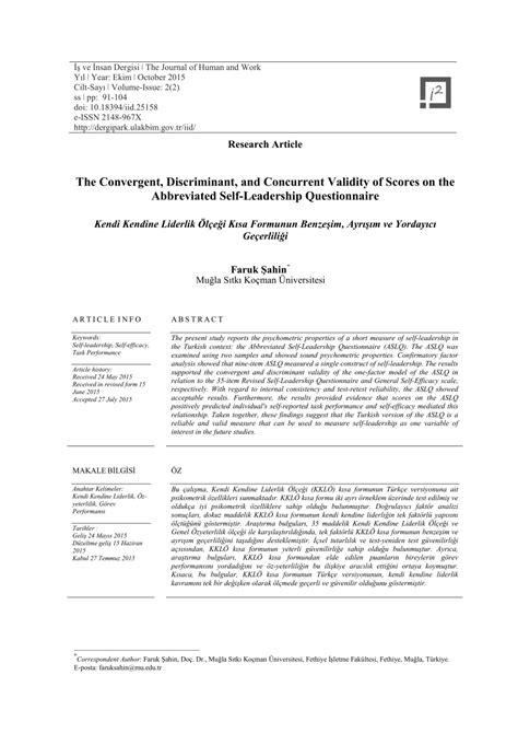 Pdf The Convergent Discriminant And Concurrent Validity Of Scores On The Abbreviated Self
