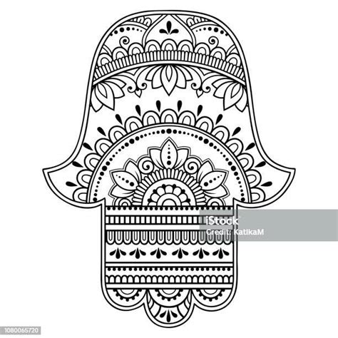 Hamsa 손 꽃으로 그려진된 기호 실내 장식 및 헤 너 그림에 대 한 오리엔탈 스타일 장식 패턴입니다 파티마의 손의 고 대
