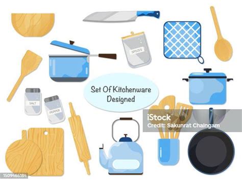 귀여운 요리 도구 칼 롤링 핀 국자 주걱 냄비 프라이팬 항아리의 벡터 스타일로 설정된 주방 귀여운 주방용품 컬렉션 강판에 대한 스톡 벡터 아트 및 기타 이미지 Istock