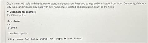Solved City Is A Named Tuple With Fields Name State And Chegg