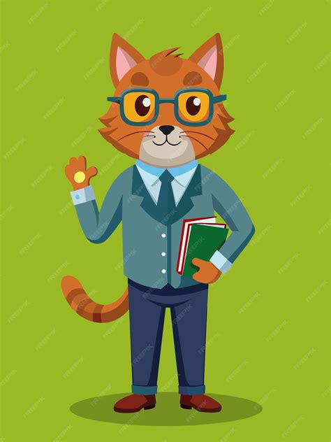 A Cartoon Of A Cat Wearing Glasses And A Suit With A Book In His Hand