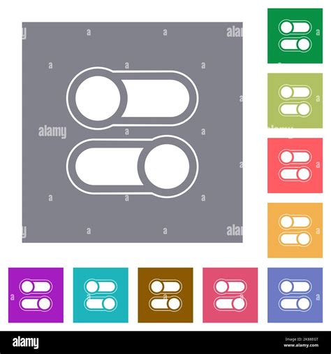 Horizontal Toggle Switches Alternate Flat Icons On Simple Color Square Backgrounds Stock Vector