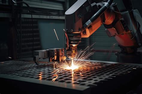 Premium Ai Image Closeup Of Welding Robot Its Torch Moving And