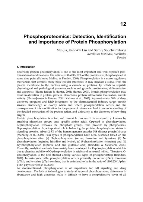 Pdf Phosphoproteomics Detection Identification And Importance Of Protein Phosphorylation