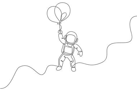 Premium Vector One Continuous Line Drawing Cosmonaut Exploring Outer Space Astronaut Flying