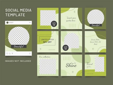 디자인 템플릿 피드 소셜 미디어 패션 세트 프리미엄 벡터