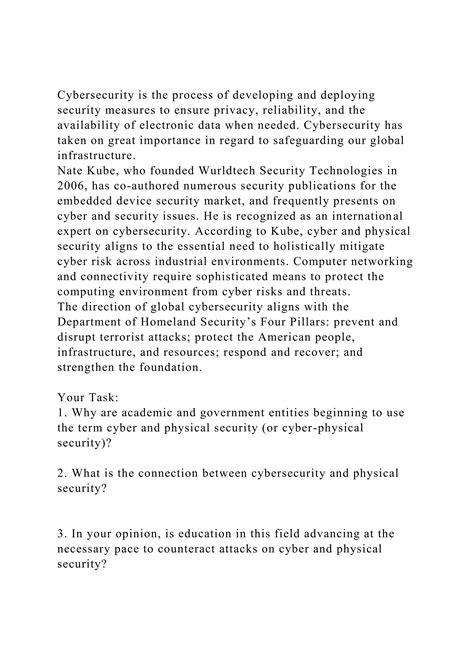 Cybersecurity Is The Process Of Developing And Deploying Security Docx