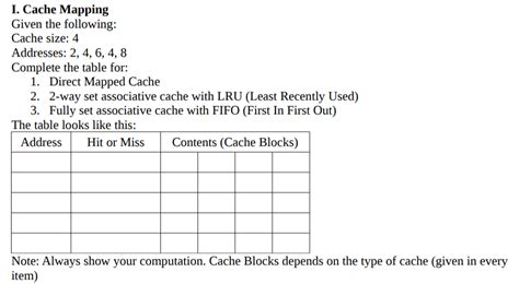 Solved I Cache Mapping Given The Following Cache Size Chegg Com
