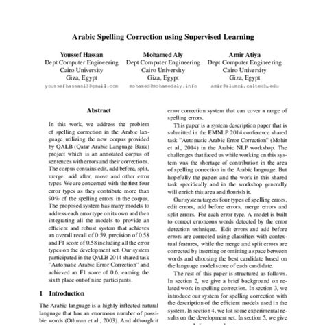Arabic Spelling Correction Using Supervised Learning Acl Anthology