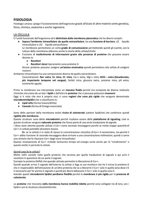 Fisiologia Umana Completa Per Esame Appunti Di Fisiologia Umana