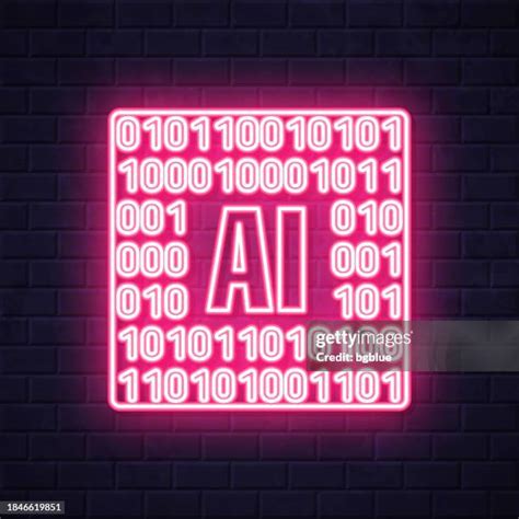 Artificial Intelligence Ai With Binary Code Glowing Neon Icon On Brick Wall Background High Res