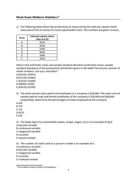 Mock Exam Midterm Statistics I Pdf Quartile Median