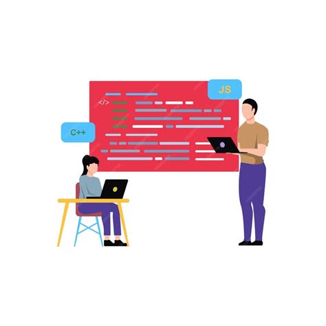 Premium Vector A Girl Is Coding On A Laptop