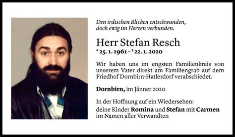 Todesanzeigen Von Stefan Resch Todesanzeigen Vorarlberger Nachrichten