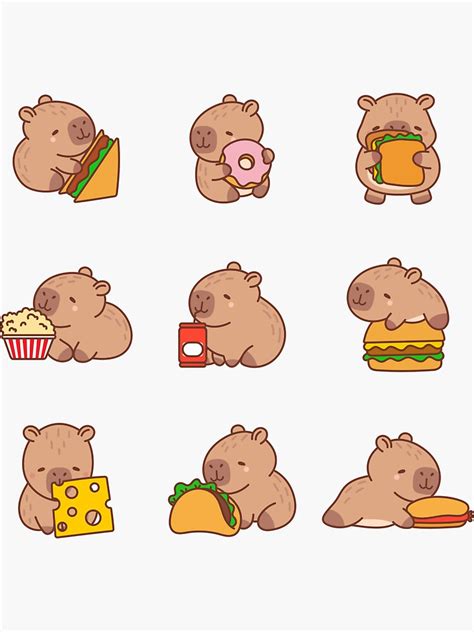 Fast Food Cute Capybara Set Sticker For Sale By Olyalitvinova Redbubble