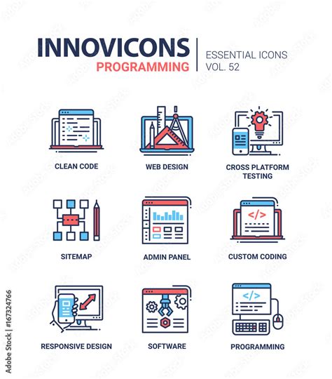 Programming Modern Vector Line Design Icons Set Stock Vector Adobe Stock