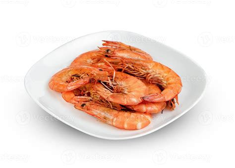 Crevettes Rôties Dans Un Plat Isolé Sur Fond Blanc Crevettes Grillées