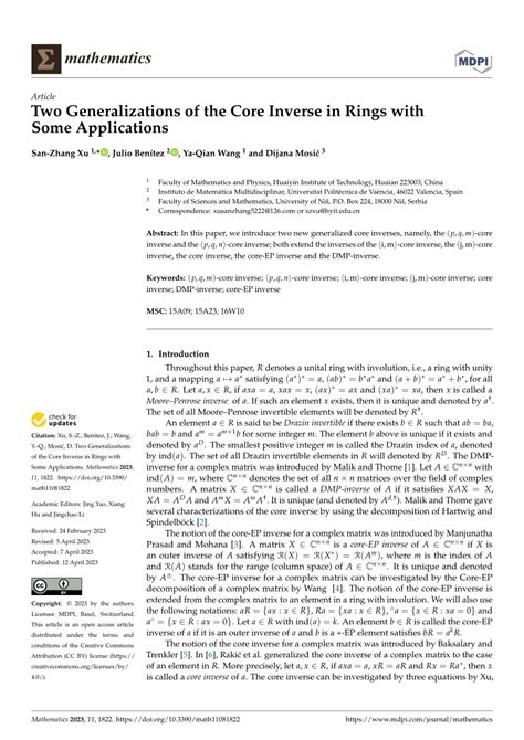 PDF Two Generalizations Of The Core Inverse In Rings With Some Applications