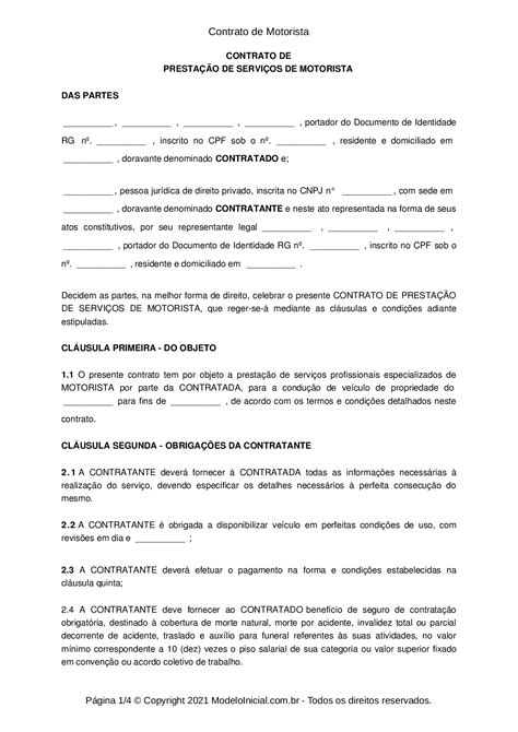 Modelo Contrato De Motorista