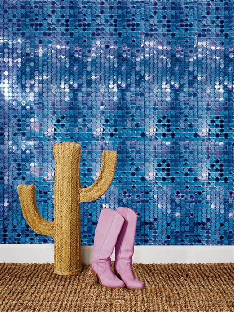 Barbie™ Sequin Wallpaper By Barbie™ Blue On Silver Mylar Wallshoppe