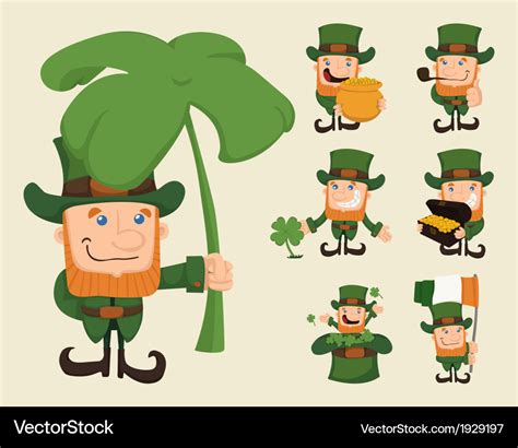 Set Leprechaun Characters Poses Royalty Free Vector Image