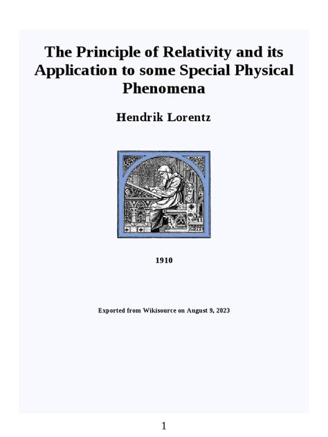Translation The Principle Of Relativity And Its Application To Some Special Physical Phenomena Pdf
