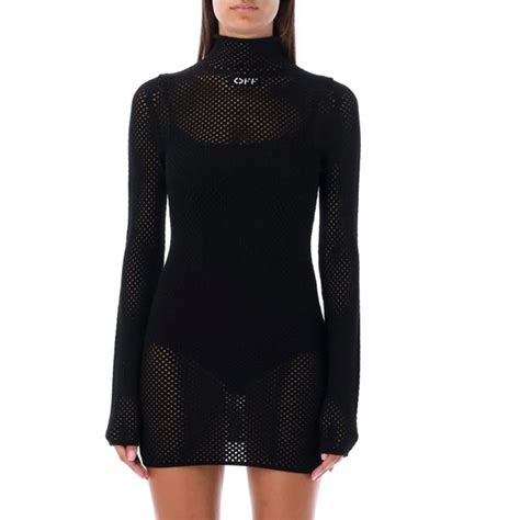 Off White Dresses Offwhite Mock Neck Mesh Longsleeved Knitted Dress