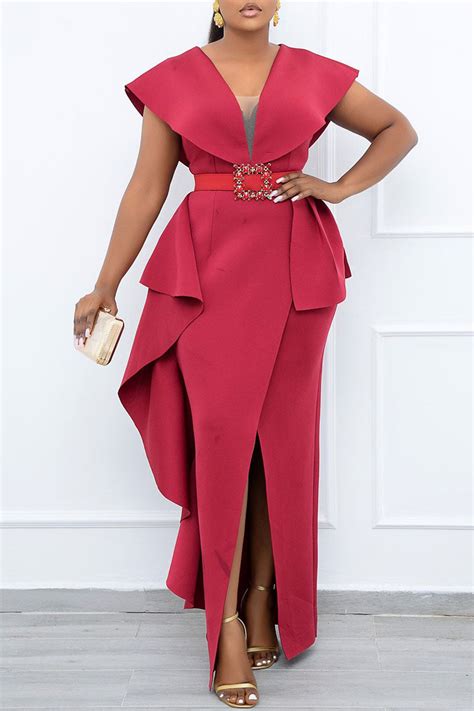 Fashion British Style Solid Split Joint V Neck Irregular Dresses