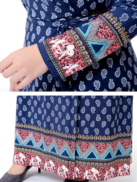 Plus Size Ethnic Print Long Sleeve Bohemian Maxi Dress At Banggood