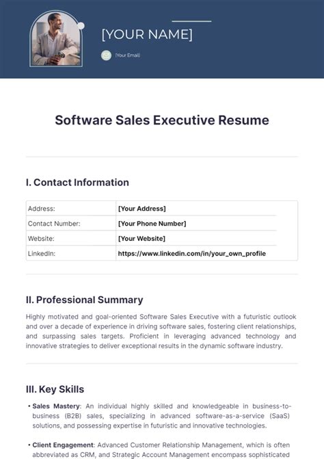Free Software Sales Executive Resume Template To Edit Online