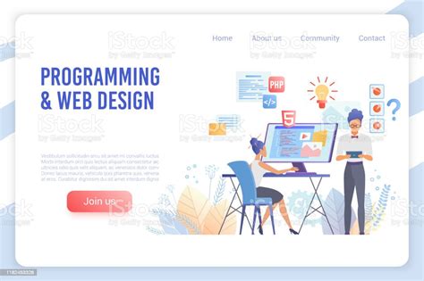 Pemrograman Dan Desain Web Template Halaman Arahan Vektor Datar Bahasa