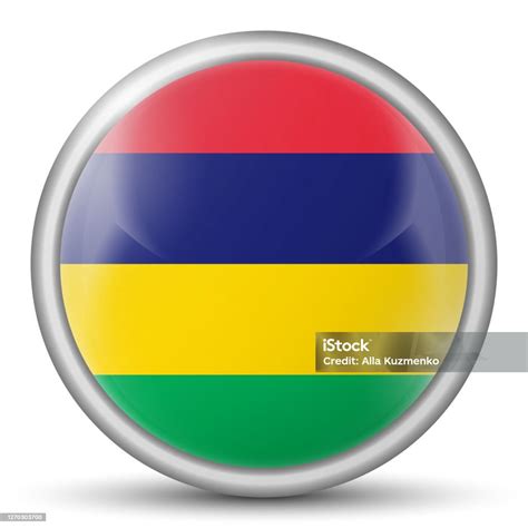 모리셔스의 국기가 있는 유리 라이트 볼 둥근 구 템플릿 아이콘 모리셔스 국가 상징 흰색 배경에 강조 표시된 광택 사실적 공 3d 추상 벡터 일러스트레이션 큰 거품 3차원