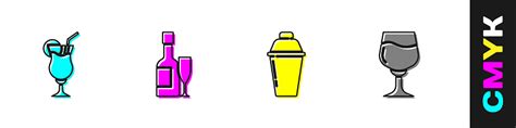 칵테일 샴페인 병 유리 셰이커 와인 아이콘을 설정합니다 벡터 공휴일에 대한 스톡 벡터 아트 및 기타 이미지 공휴일 금속