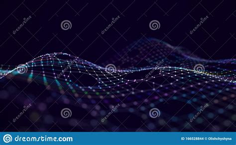 Futuristic Abstract Mesh Wave With The Connection Of Dots And Lines