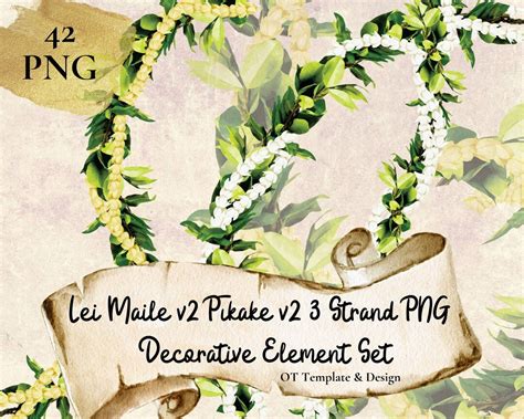 Maile Pikake Lei Twist 3 Strand Png Decorative Element Set Hawaiian