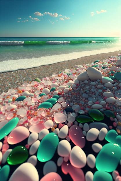 Premium Ai Image Pile Of Sea Glass Sitting On Top Of A Sandy Beach