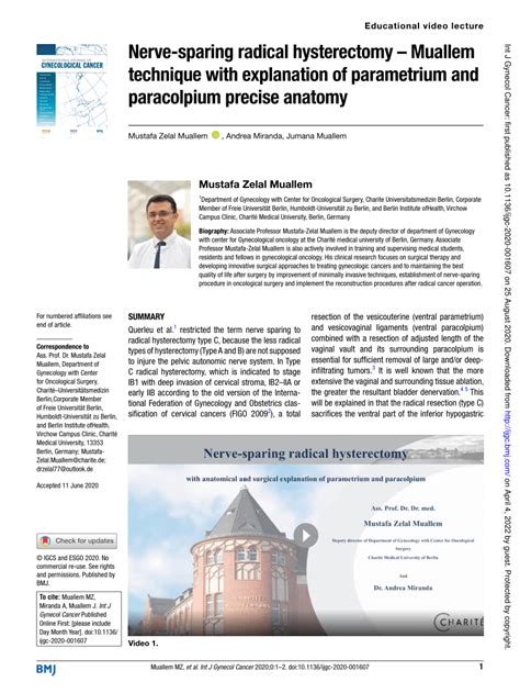 Pdf Nerve Sparing Radical Hysterectomy Muallem Technique With Explanation Of Parametrium And