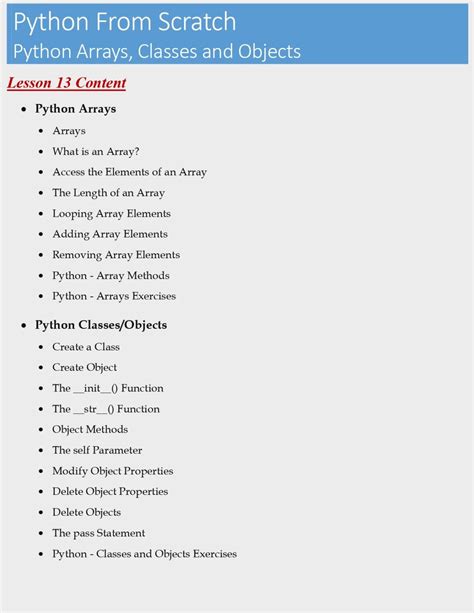 Python From Scratch Lesson 13 Pdf Python Arrays Classes And Objects Connect 4 Techs