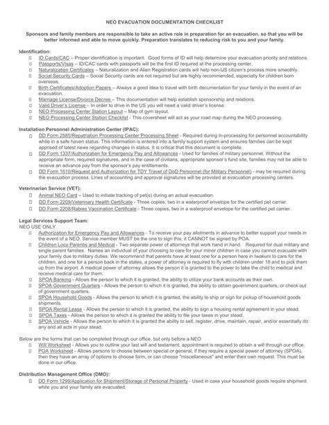Pdf Neo Evacuation Documentation Checklist Evac Docu · Neo
