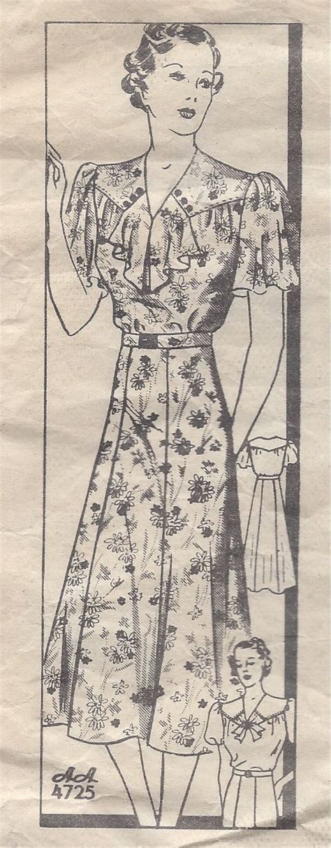 1930s Vintage Sewing Pattern Dress B38in 16 By Anne Adams 4725