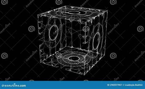 Abstract Sci Fi Cube With Particle And Line Vector Technology Network Connection On World