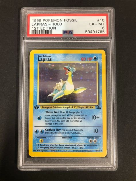 1999 Pokemon Fossil Lapras Holo Psa 6 Mint First 1st Edition 1062 Rare