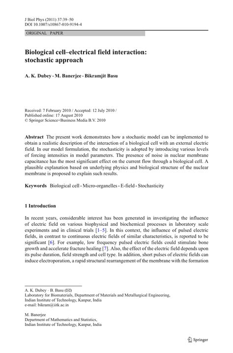 Pdf Biological Cell Electrical Field Interaction Stochastic Approach
