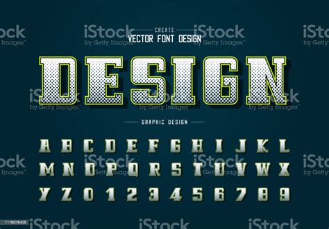 Halftone Hexagon Font And Bold Alphabet Vector Digital Script And Number Design Stock
