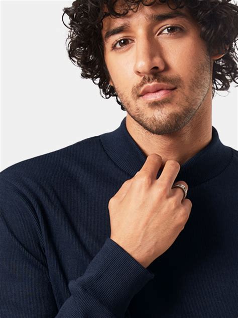 Buy Solids Navy Mens High Neck Sweatshirt Online