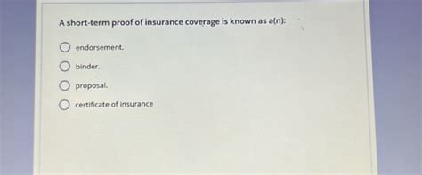 A Short Term Proof Of Insurance Coverage Is Studyx